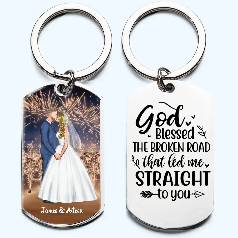 Personalized Engraved Stainless Steel Keychain for Couples, Wedding Gi